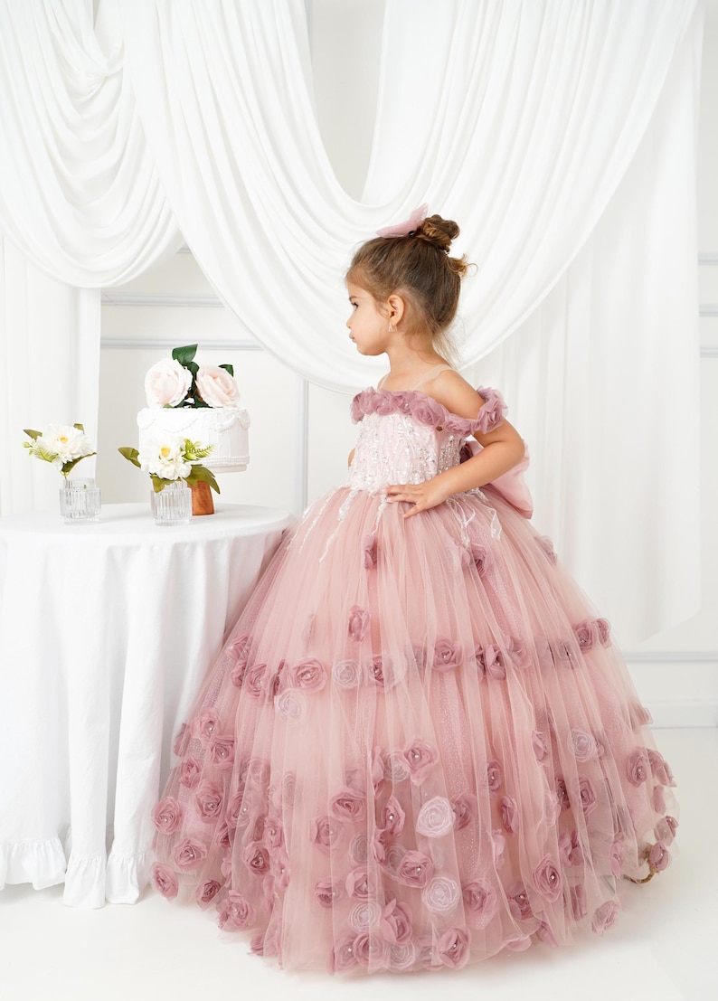 Blush Flower Girl Dress, Christmas Mini Quinceanera Gown With Flowers ...