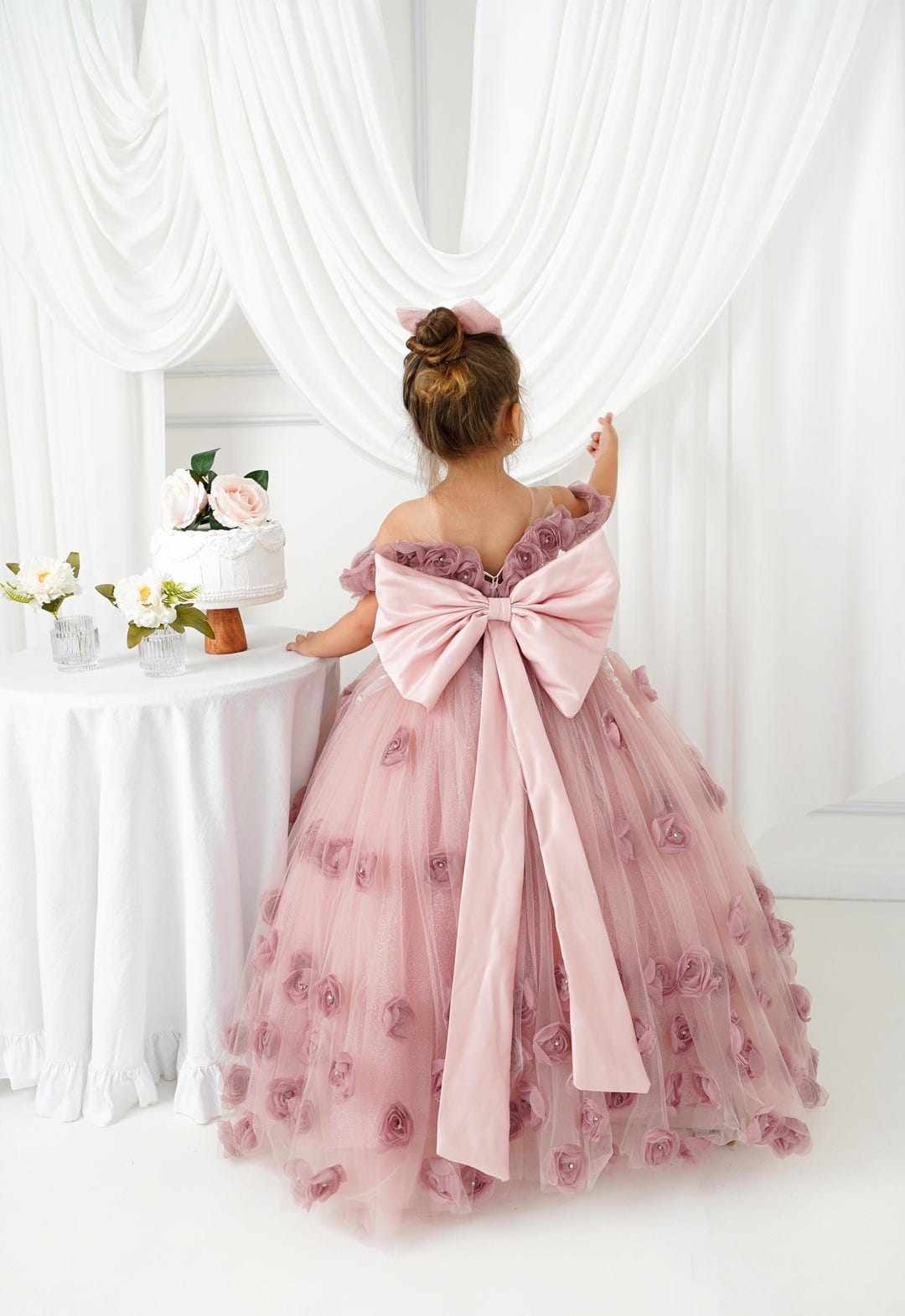 Blush Flower Girl Dress, Christmas Mini Quinceanera Gown With Flowers ...