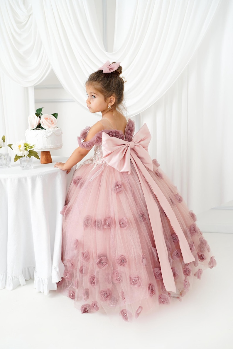 Blush Flower Girl Dress, Christmas Mini Quinceanera Gown With Flowers ...