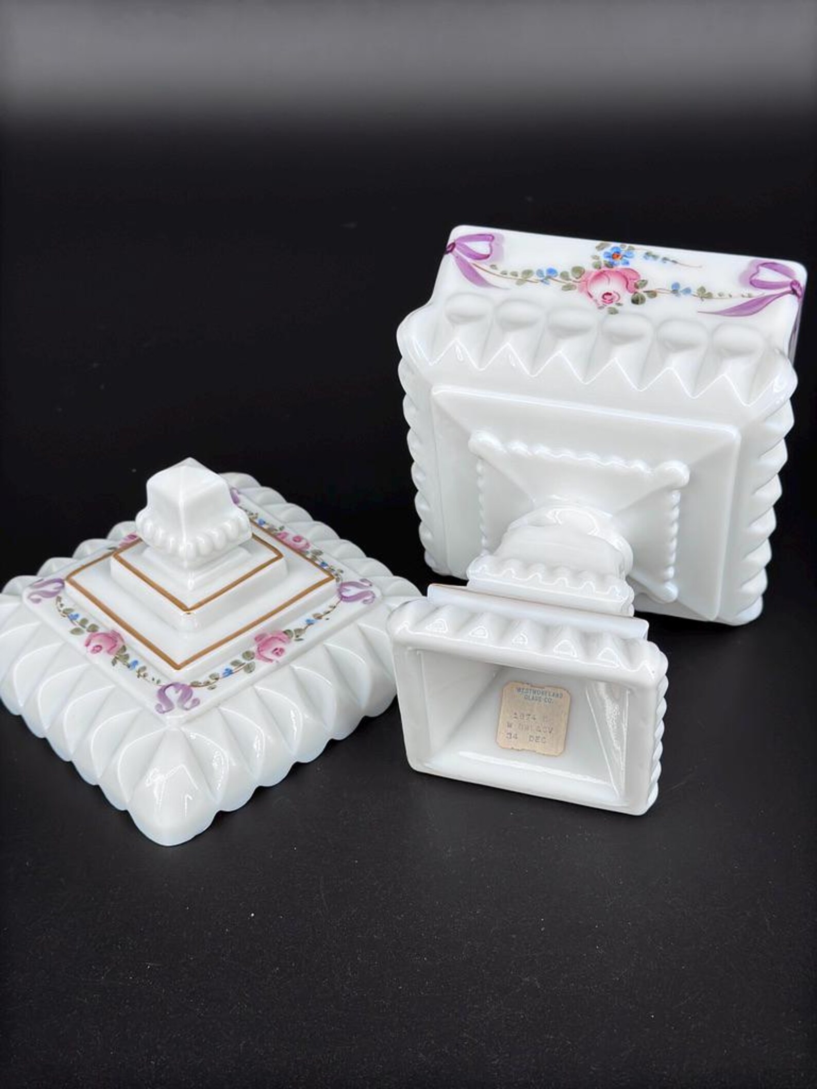 Wedding Cake Box, Vintage 1960s by Westmoreland - Milk Glass – Floral ...