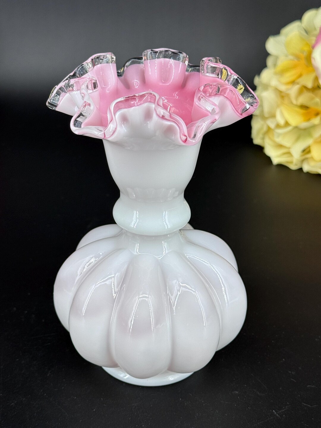 Fenton Peach Crest Milk Glass Melon Vase – Ruffled Silver Crest Rim - Etsy