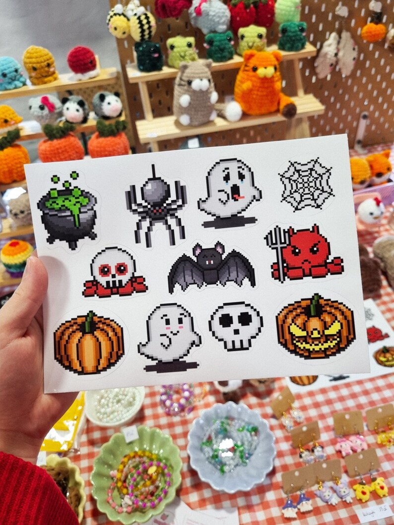 Cute Halloween Stickers Pixel Art PNG | Spooky Halloween Pixel Art PDF ...