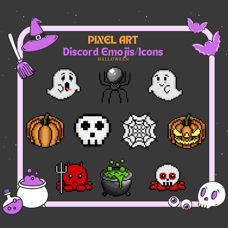 Discord Halloween Emojis, Pixel Art Role Icons Package, Spooky ...