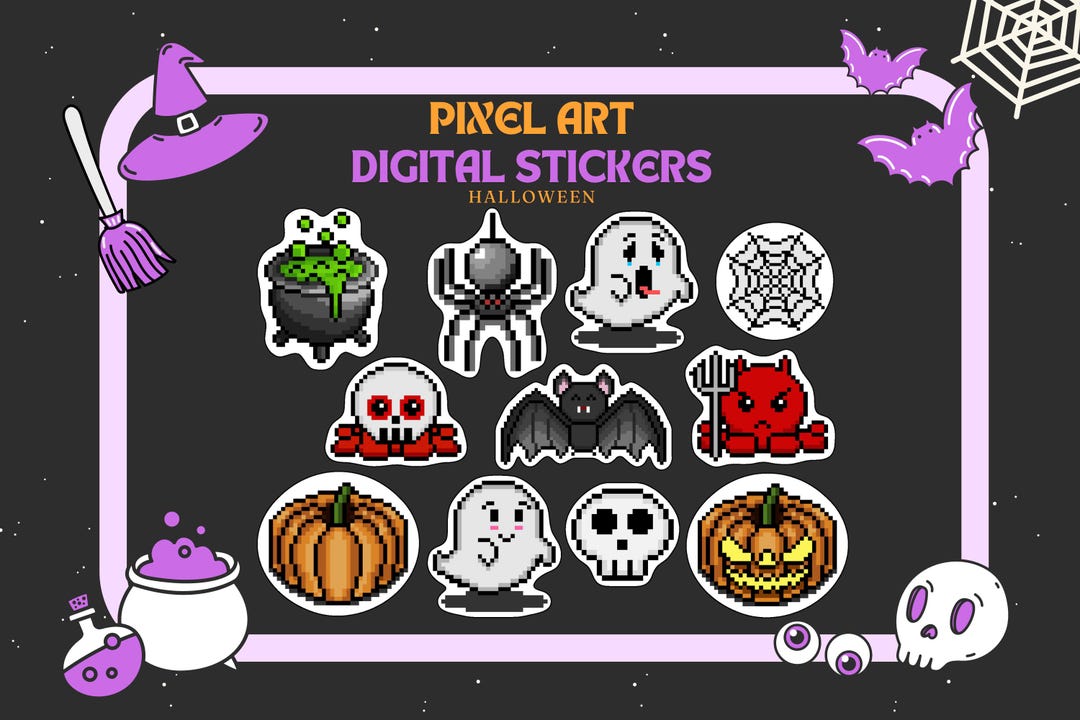 Cute Halloween Pixel Art Digital Stickers / Spooky Halloween Pixel Art ...