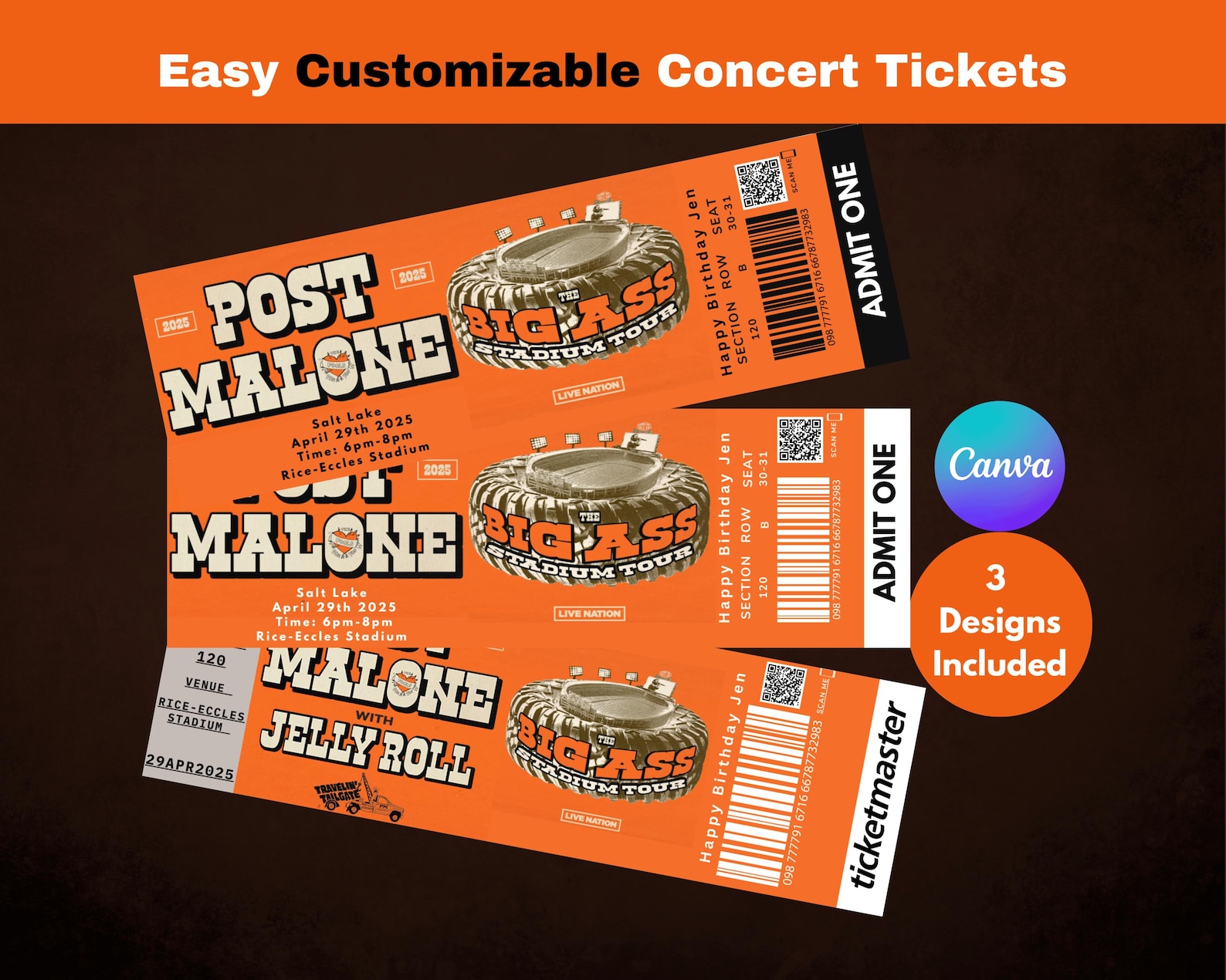 Editable Post Malone Concert Ticket 2025: Keepsake Gift (digital ...