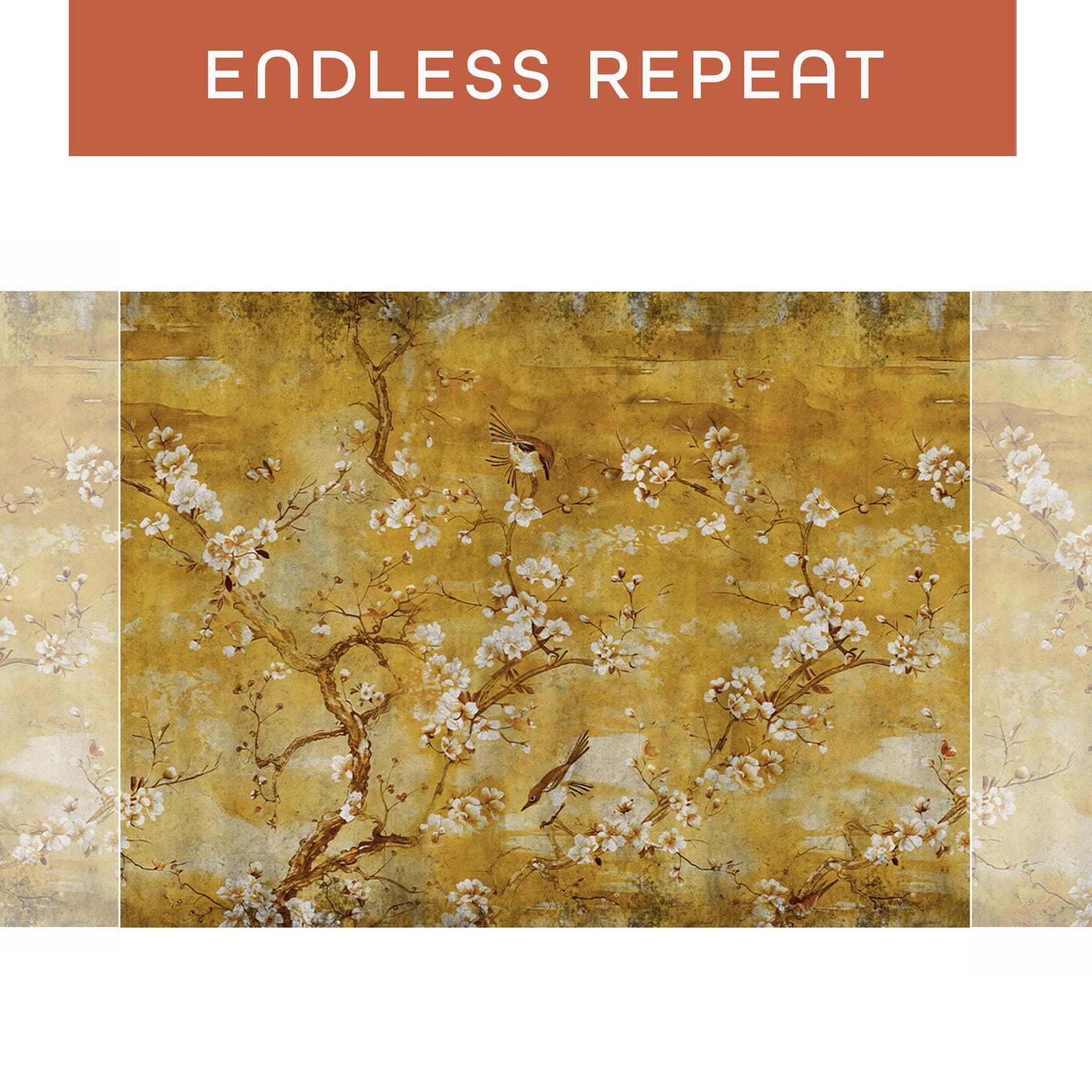 Gold Chinoiserie Wallpaper, Concrete Mural, Removable Peel Stick Vinyl ...