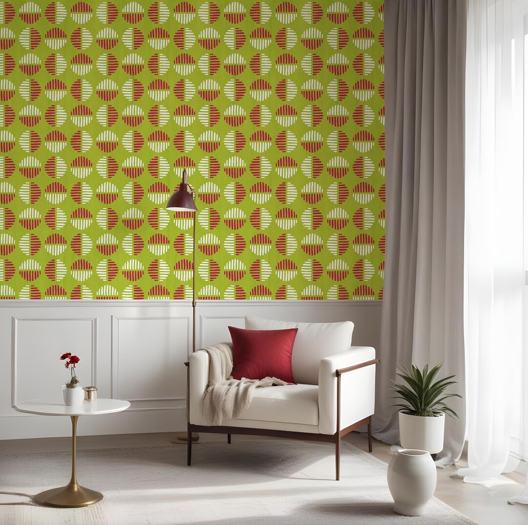 Retro Background Green and Red Pastel Wallpaper Circle Wallpaper Green ...