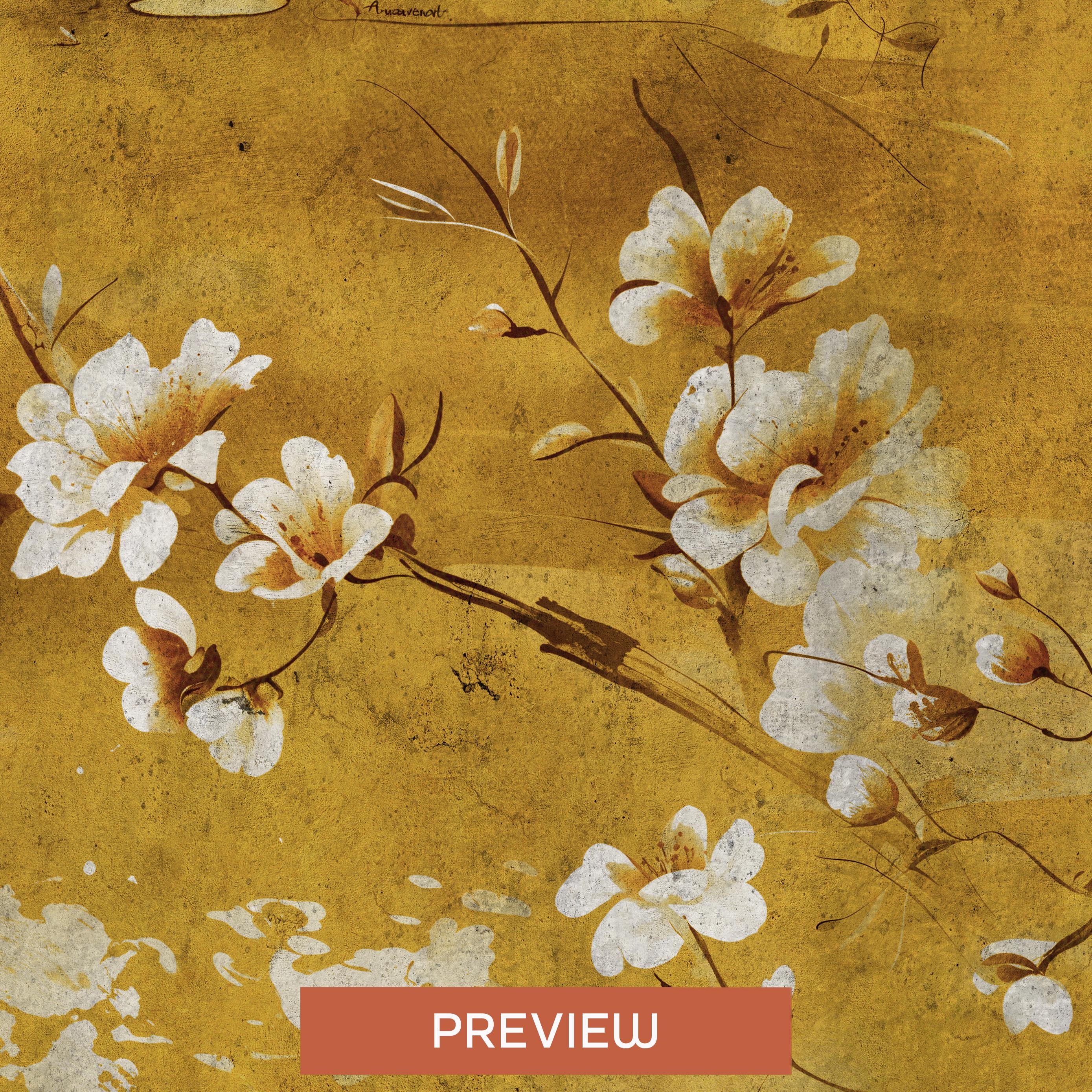 Gold Chinoiserie Wallpaper, Concrete Mural, Removable Peel Stick Vinyl ...