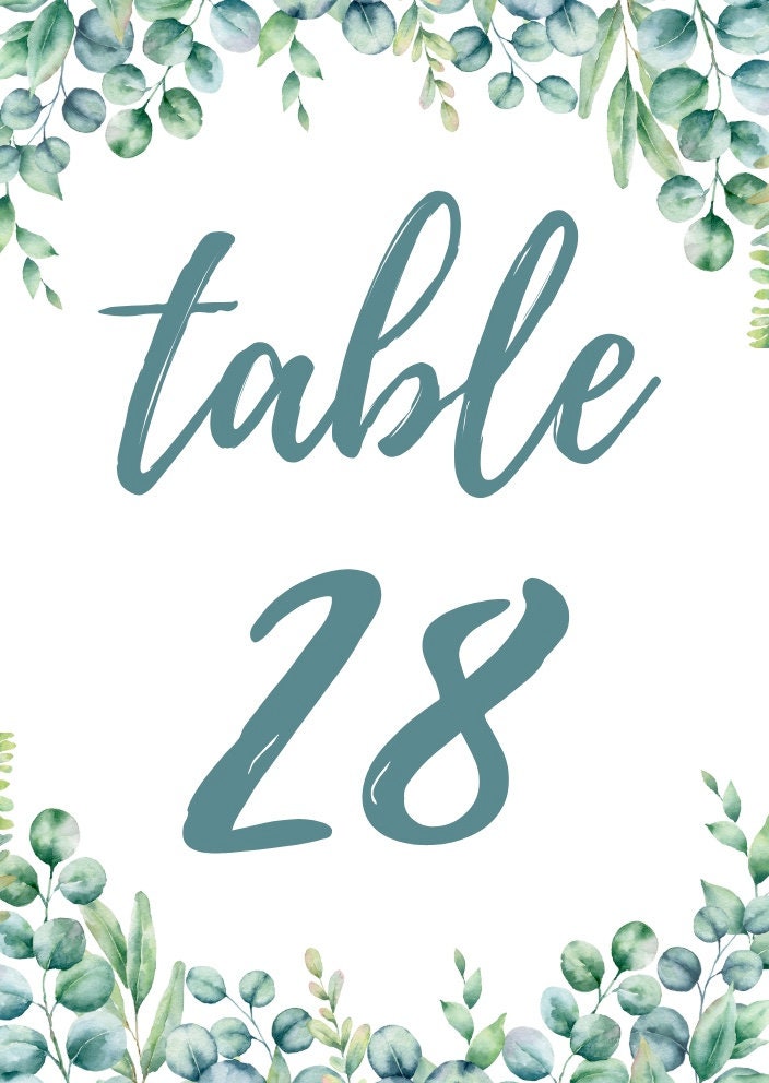 Downloadable/printable Table Number Signs 1-50 5x7 With Leafy Green ...