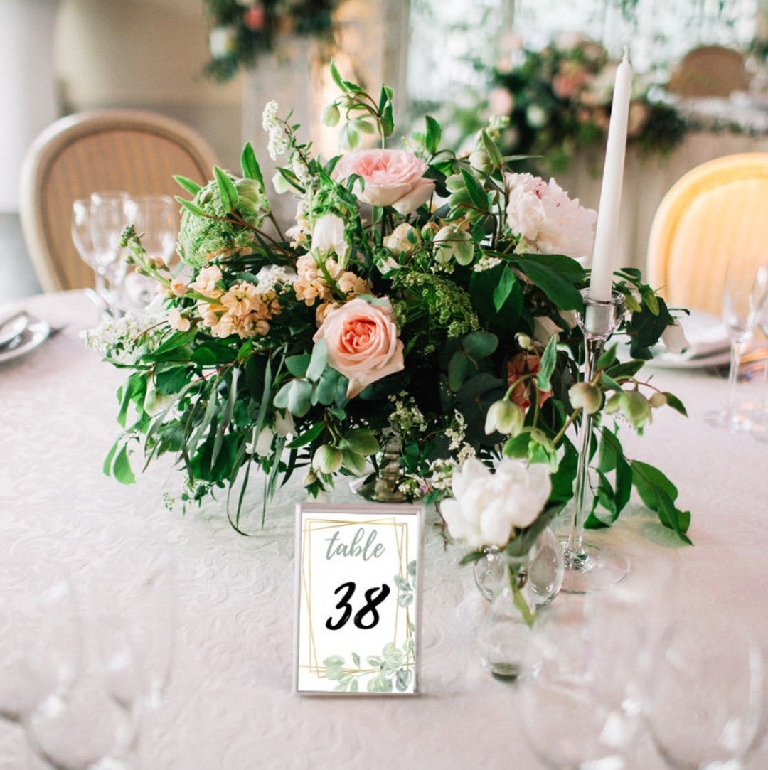 Table Number Signs 5x7 #1-50, Gold and Greenery Border - Etsy