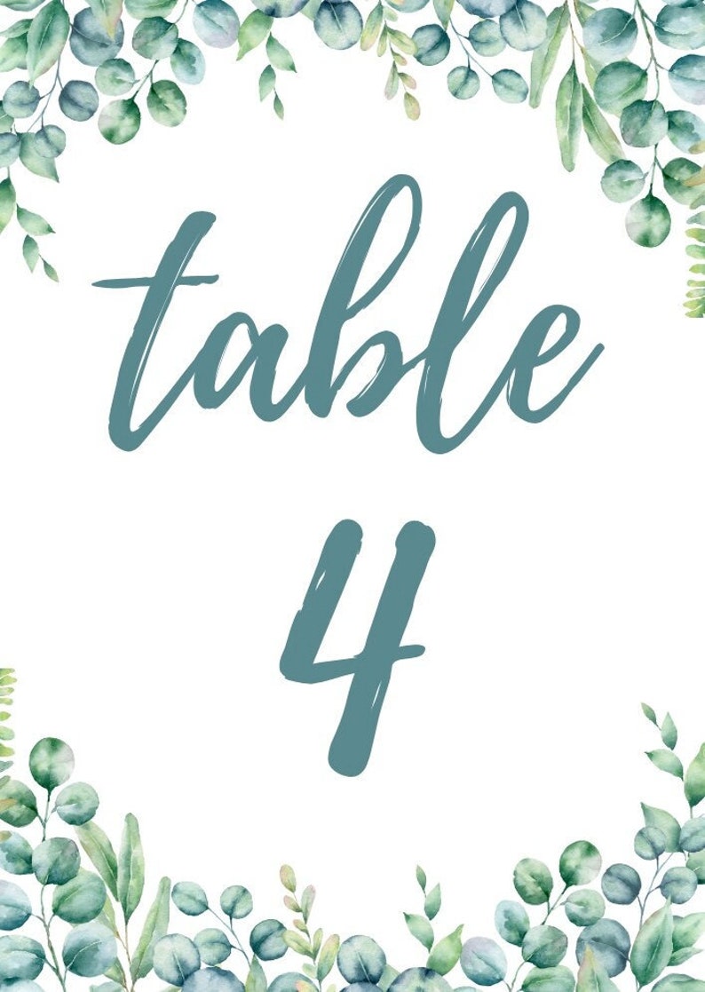 Downloadable/printable Table Number Signs 1-50 5x7 With Leafy Green ...