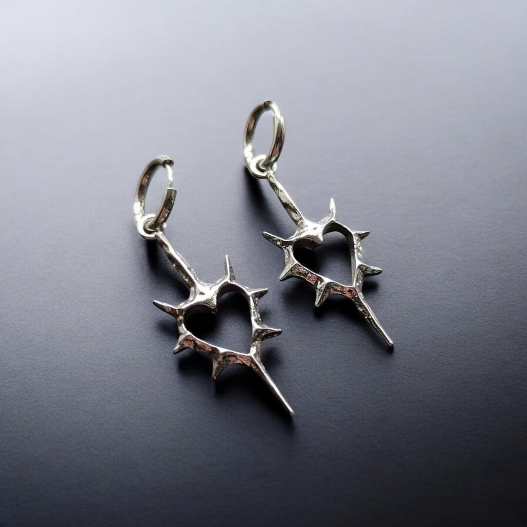 Spiked Heart Hoop Earrings: Stainless Steel Gothic Punk Jewelry - Etsy
