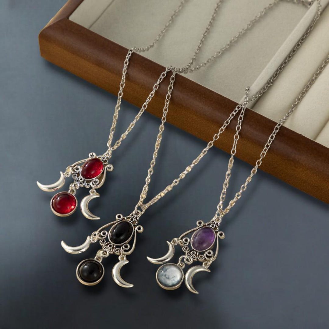 Triple Moon Goddess Pendant: Wiccan Crescent Necklace - Etsy