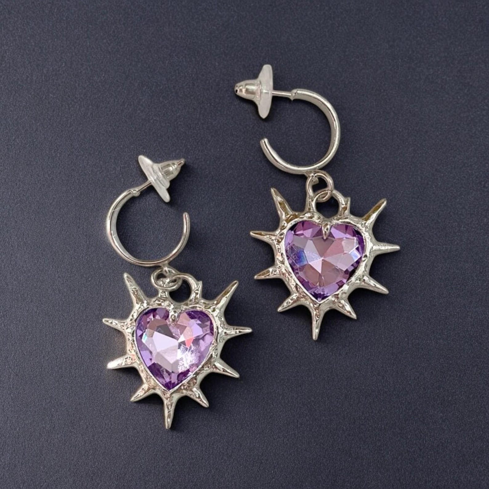 Gothic Red Crystal Heart Earrings: Spiked Punk Jewelry - Etsy