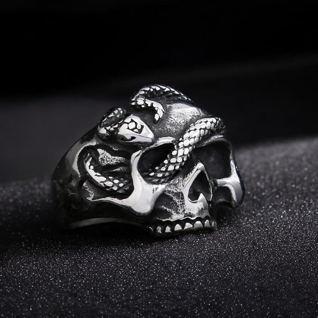 Gothic Skull Snake Ring – Silver Snake Wrapped Skull Ring, Gothic ...