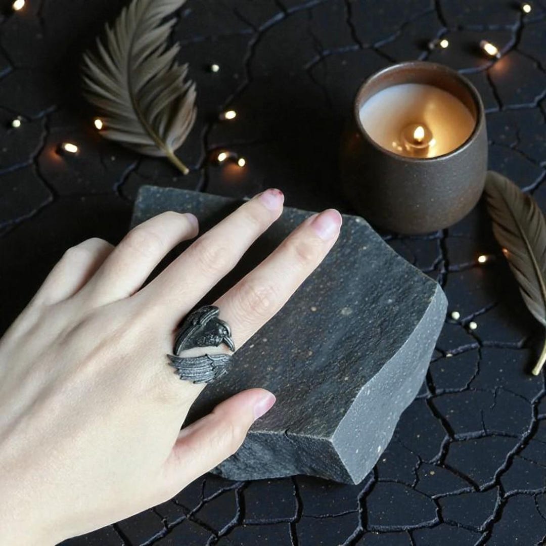 Gothic Crow Ring Adjustable Wing Ring Dark Retro Jewelry Personalized ...