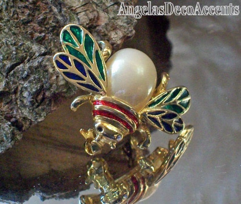Vintage Insect Pin Multi Enamel Jelly Belly Broochcostume Jewelrywinged Bugpearl Like Gold