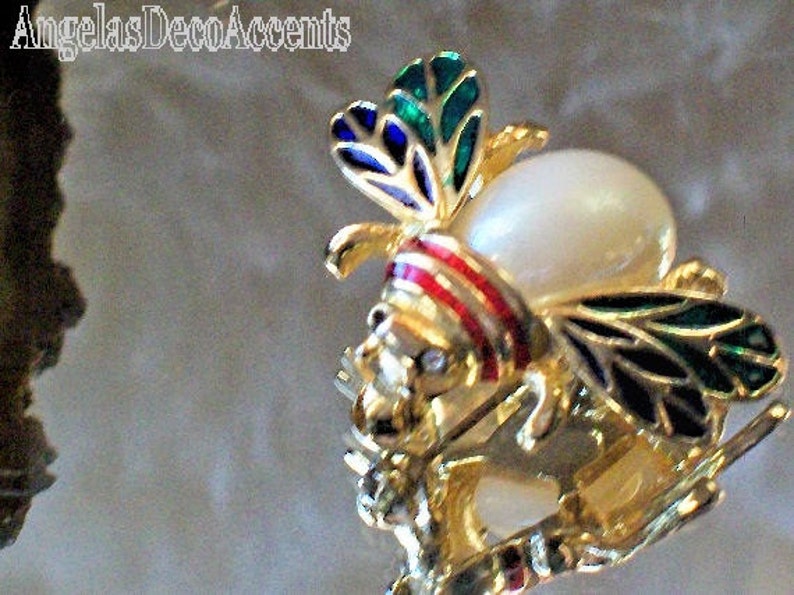 Vintage Insect Pin Multi Enamel Jelly Belly Broochcostume Jewelrywinged Bugpearl Like Gold