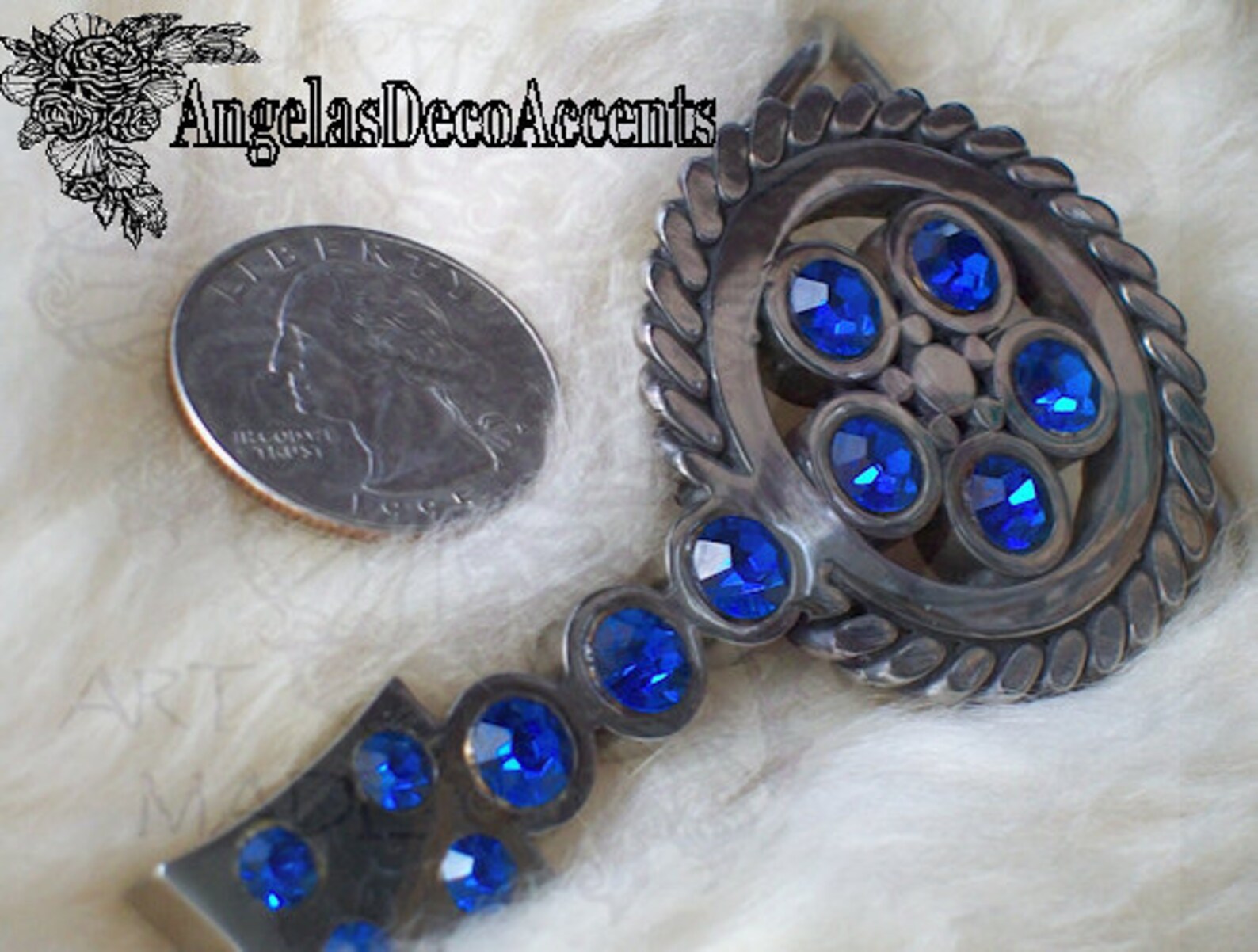 Vintage Banjo Buckle 1970 Unisex NOS Handmade Welded Blue Rhinestones ...