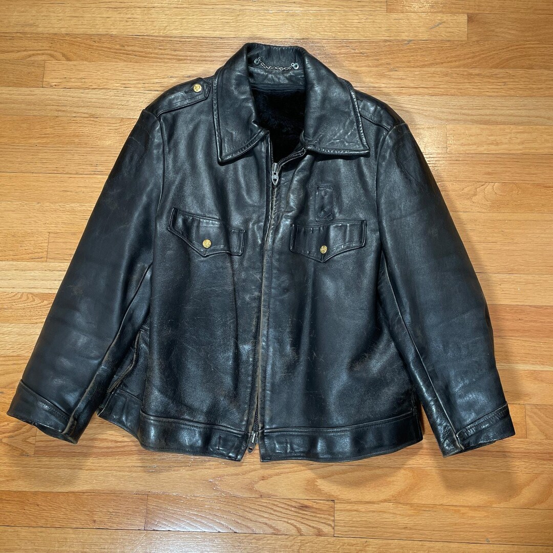Vintage 70s Heavy Leather Police Motorcycle Jacket - Etsy