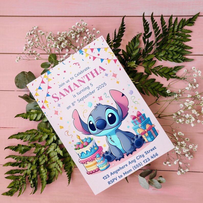 Stitch Birthday Invitation Template: Editable Canva Invite (digital ...