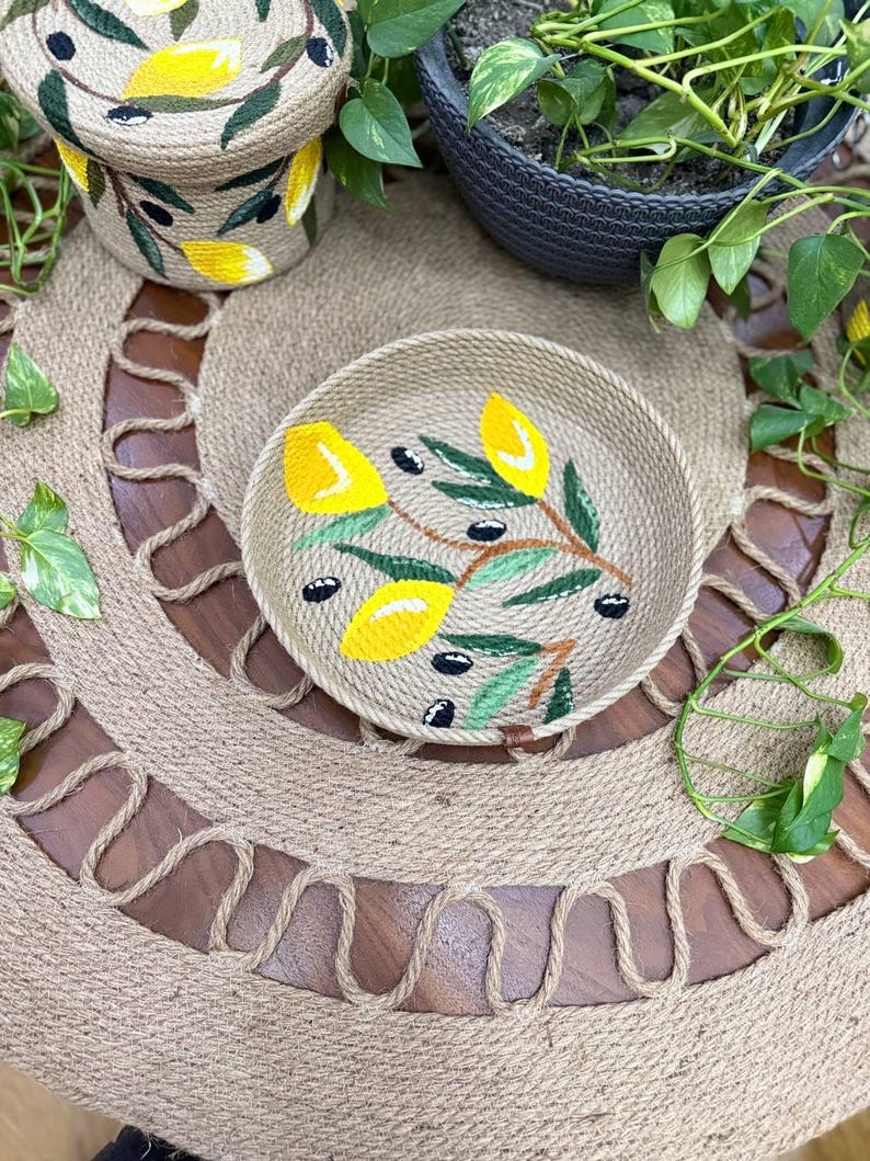 Eco-friendly Handwoven Jute Tray With Lemon Design - Rustic Woven ...