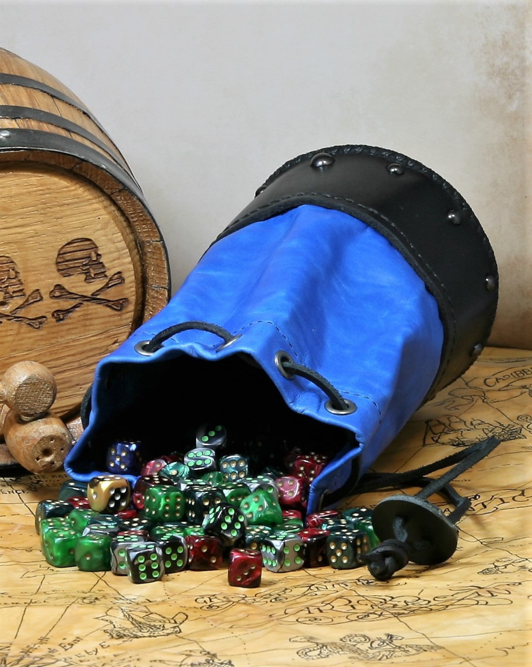 Leather Dicebag Blue/black, RPG Dice Bag, Tabletop Dicebag, Gaming Dice ...