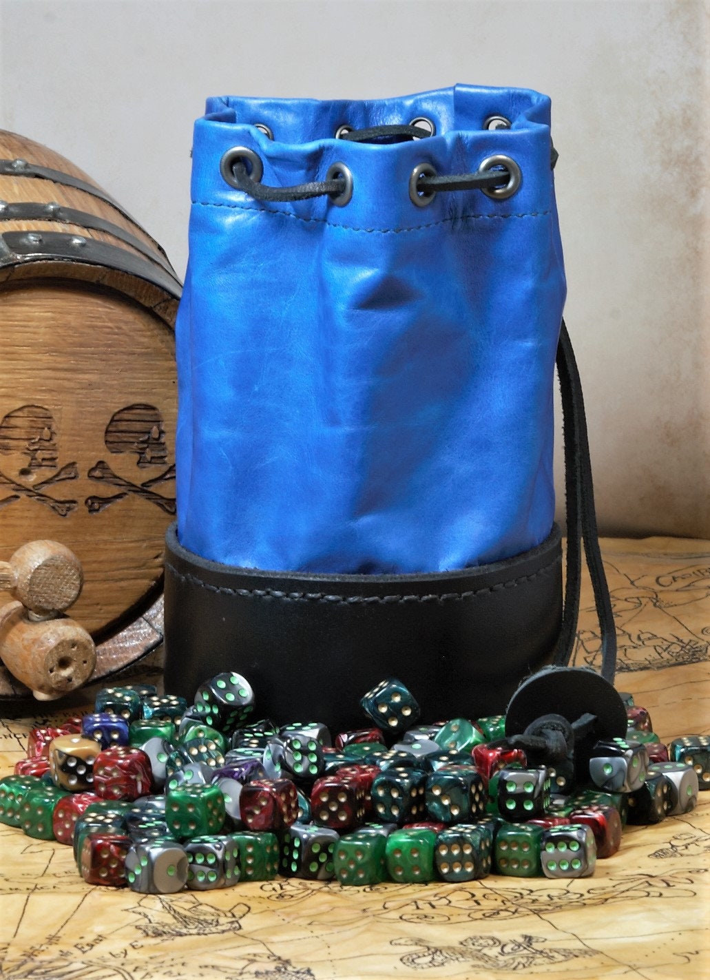 Leather Dicebag Blue/black RPG Dice Bag Tabletop Dicebag | Etsy