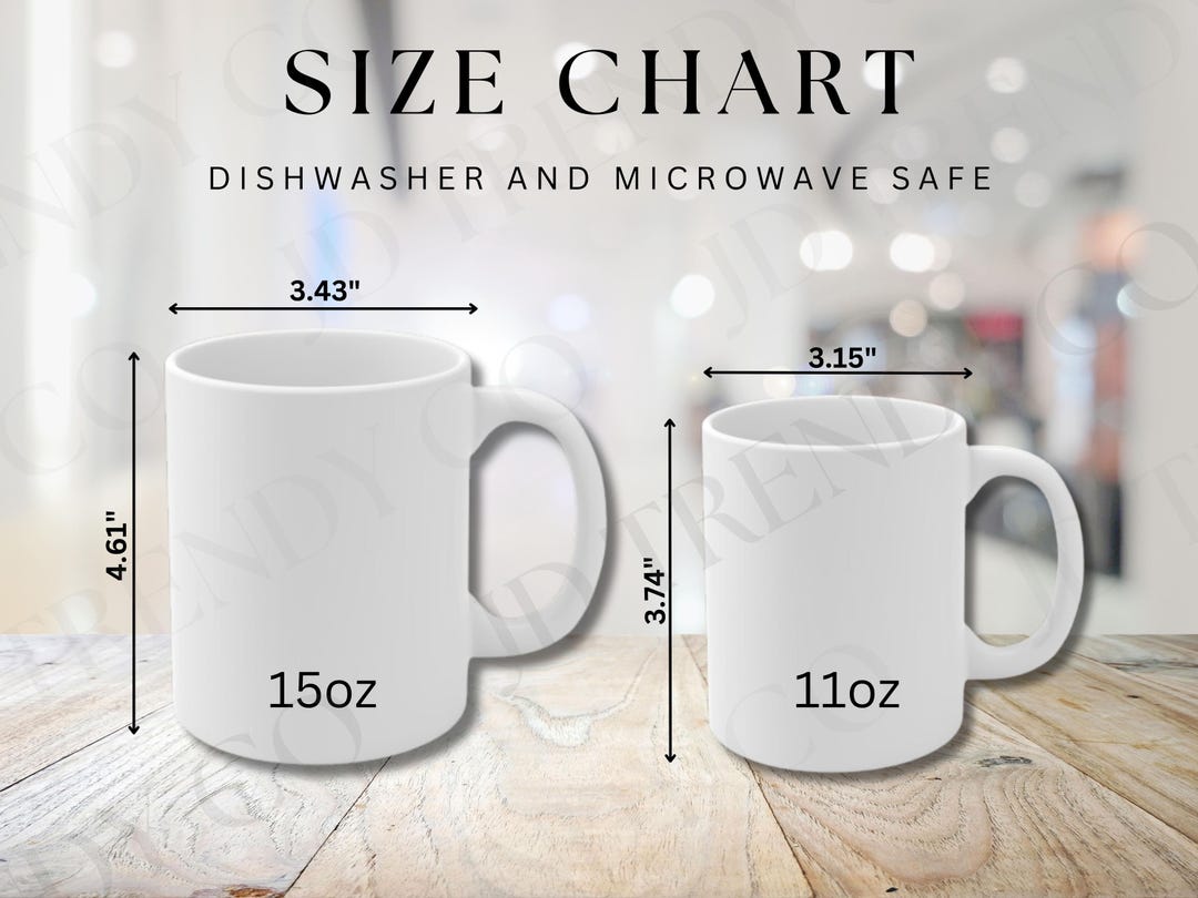 Coffee Mugs on a Counter Photo Mockup, Size Reference for Printify Mug ...