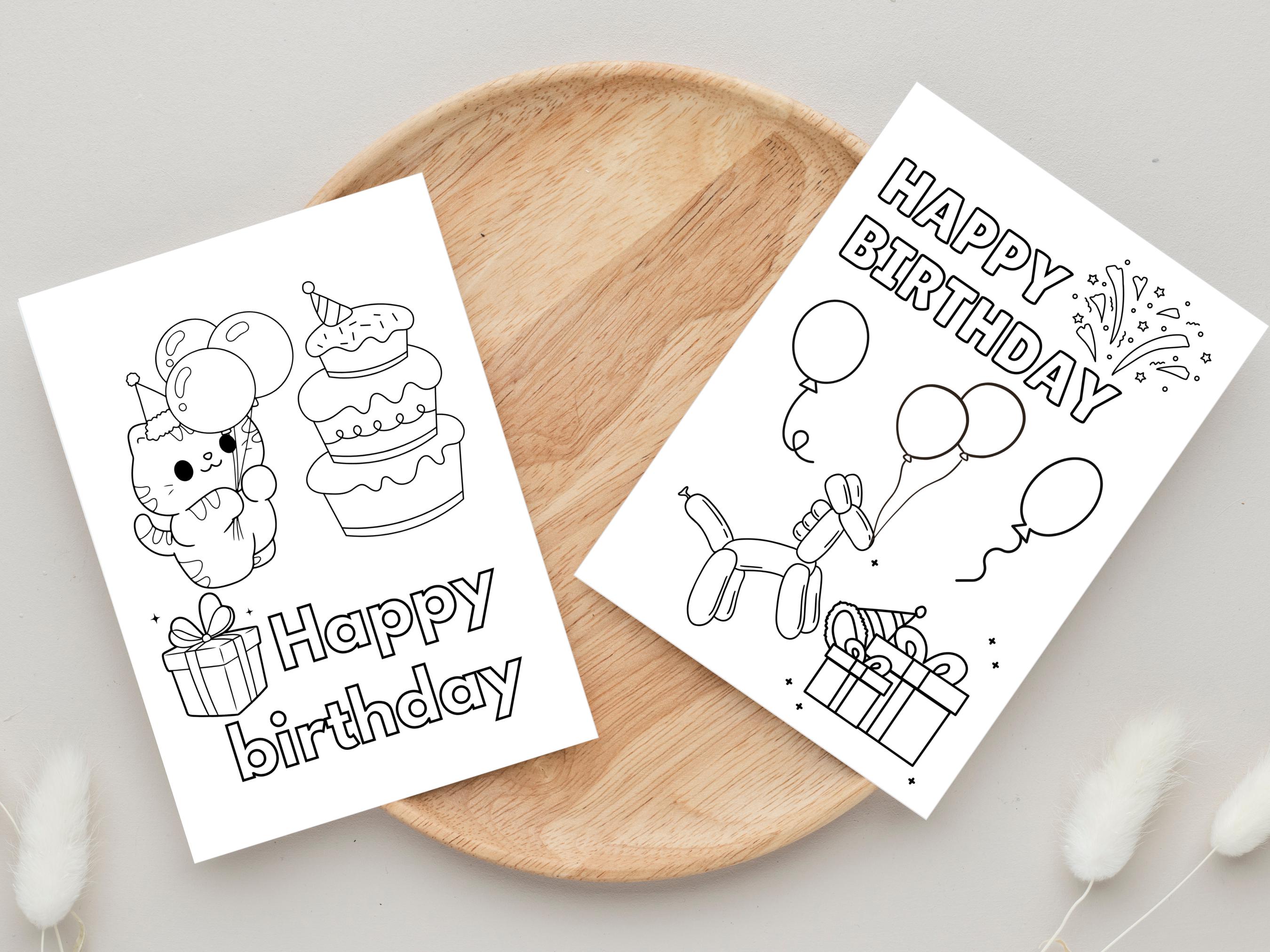 Printable Kids Coloring Birthday Card |birthday Coloring Page | DIY ...
