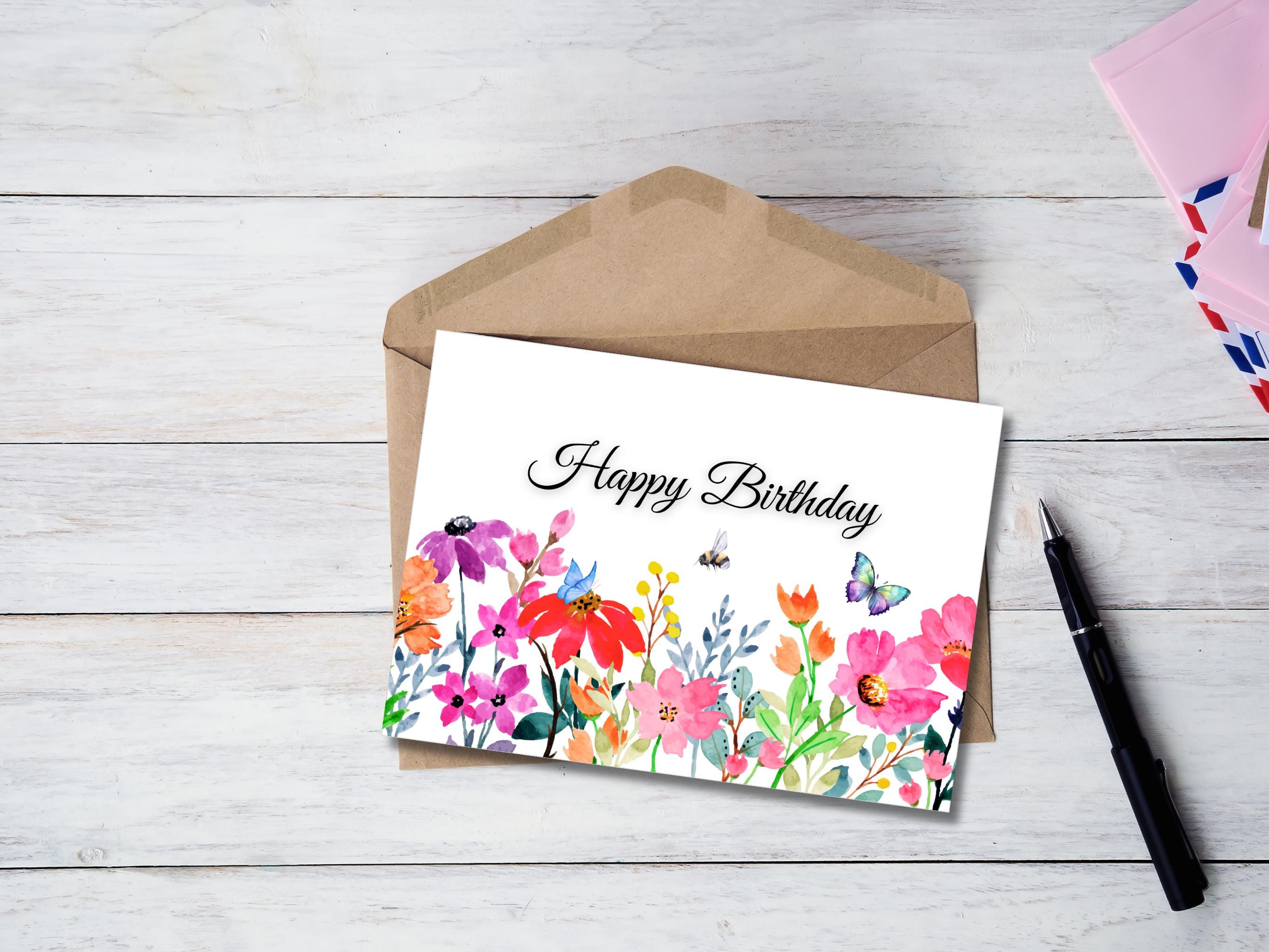 Watercolor Flowers Happy Birthday Card Birthday Flowers Card Unique ...