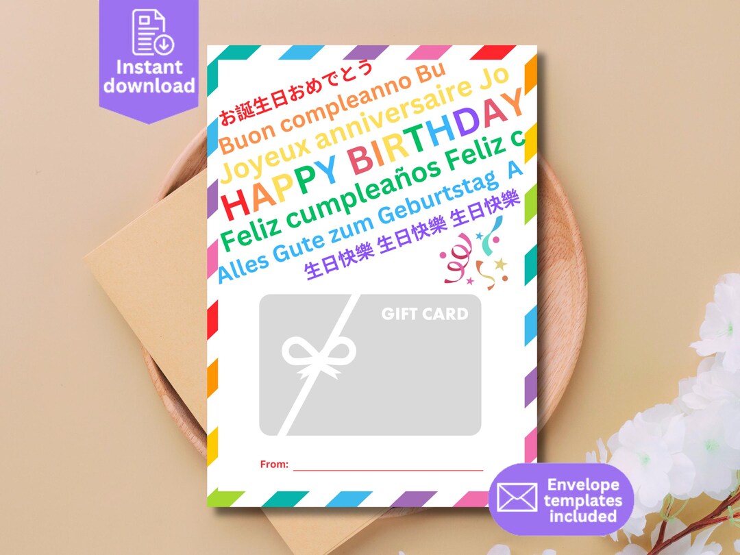 Different Languages Birthday Card | Printable Gift Card Holder ...