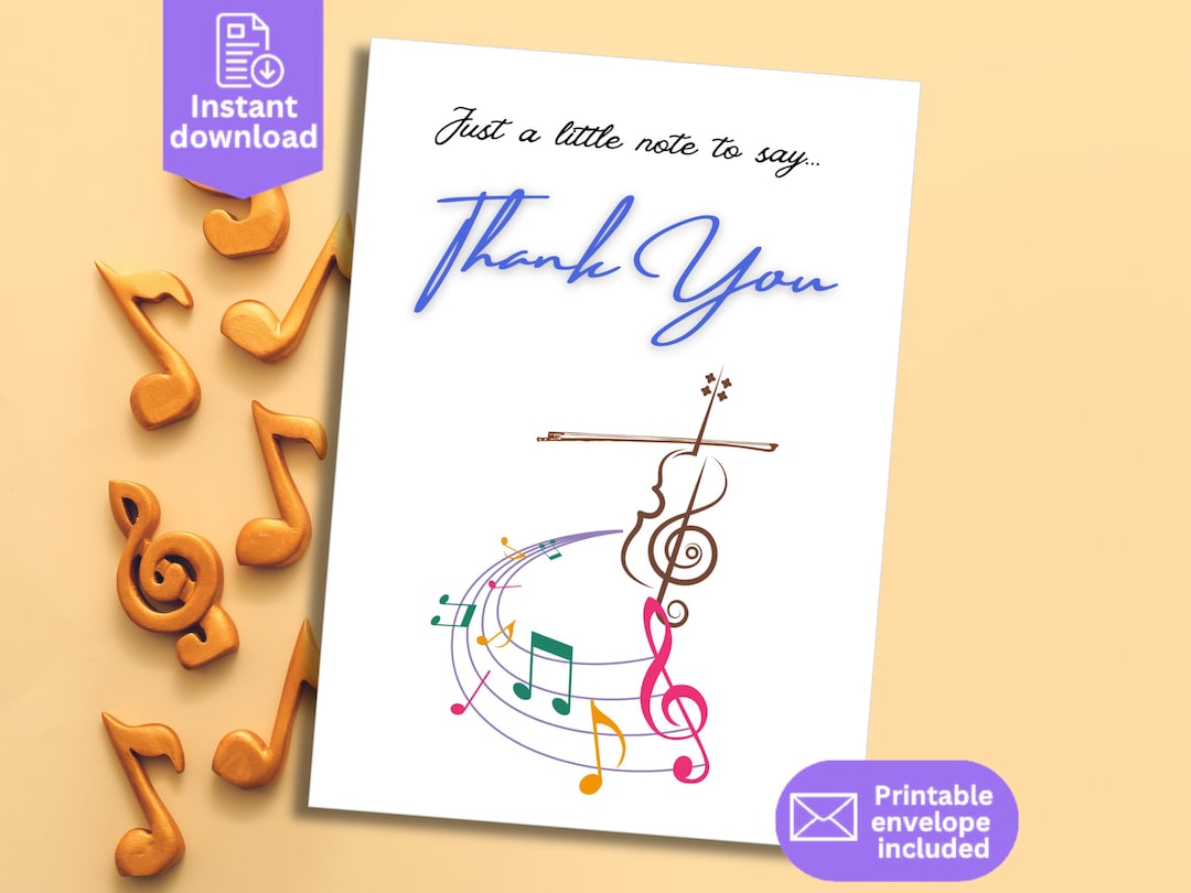 Music Thank You Card | for Music Teacher | Band Teacher | Music Lover ...