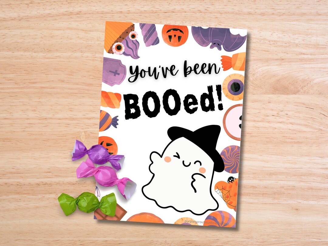 You've Been Booed Printable Card: Cute Ghost Halloween Greetings - Etsy