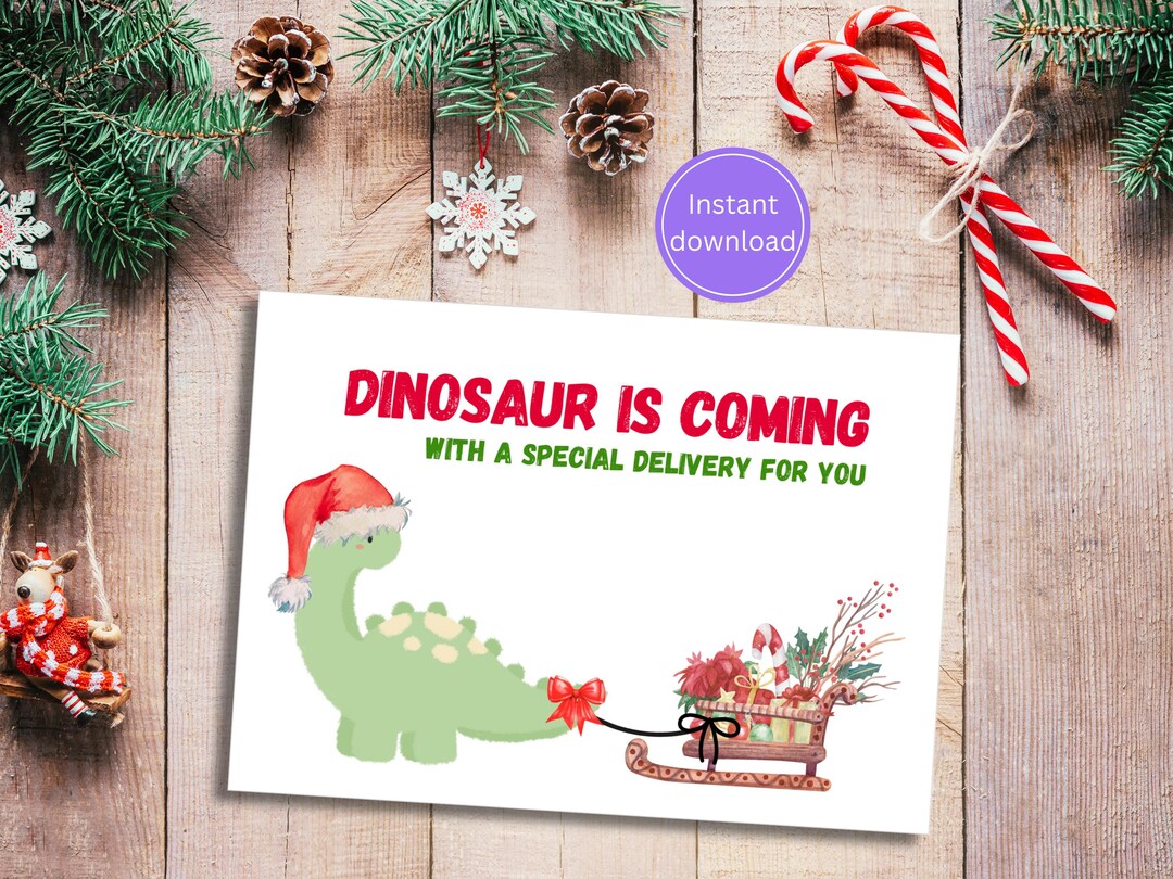 Dinosaur Christmas Card, Funny Christmas, Christmas Printable, Envelope ...