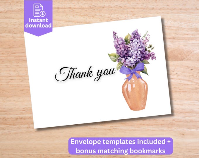 Printable Watercolor Flowers Thank You Card, Floral Print, Wedding ...