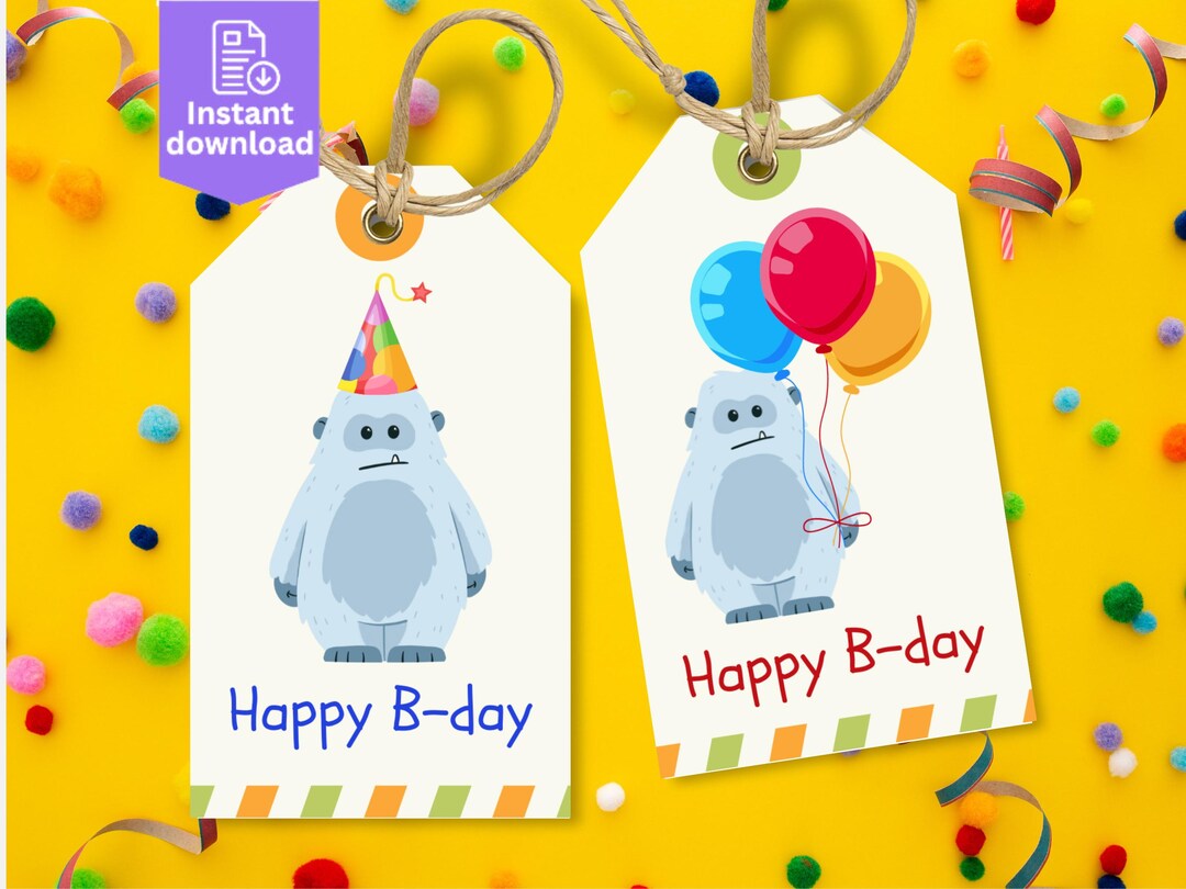 Yeti Birthday Gift Tags Printable Birthday Tags Party Favor Tag Happy ...