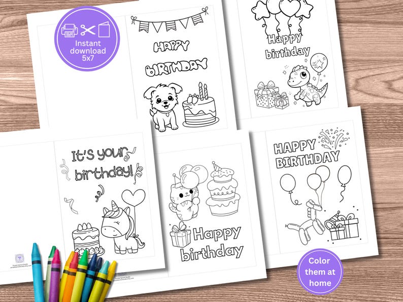 Printable Kids Coloring Birthday Card |birthday Coloring Page | DIY ...