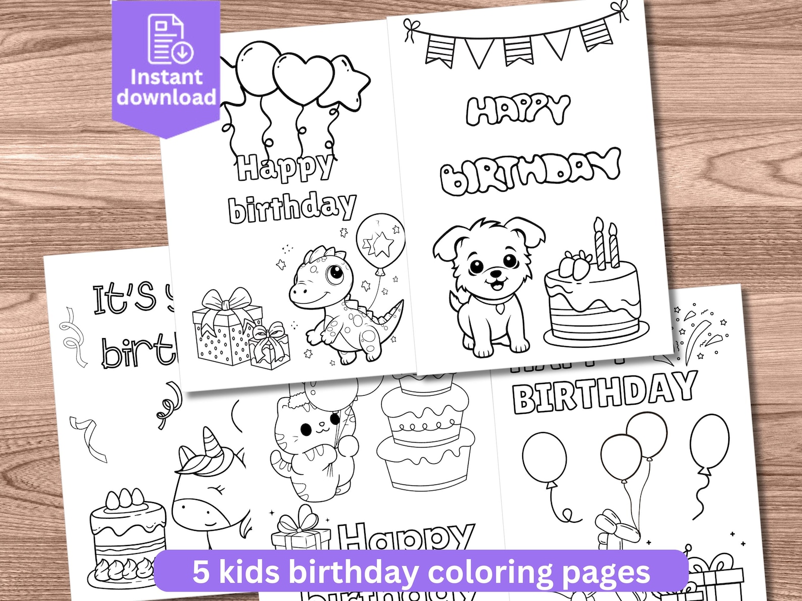 Printable Kids Coloring Birthday Card |birthday Coloring Page | DIY ...