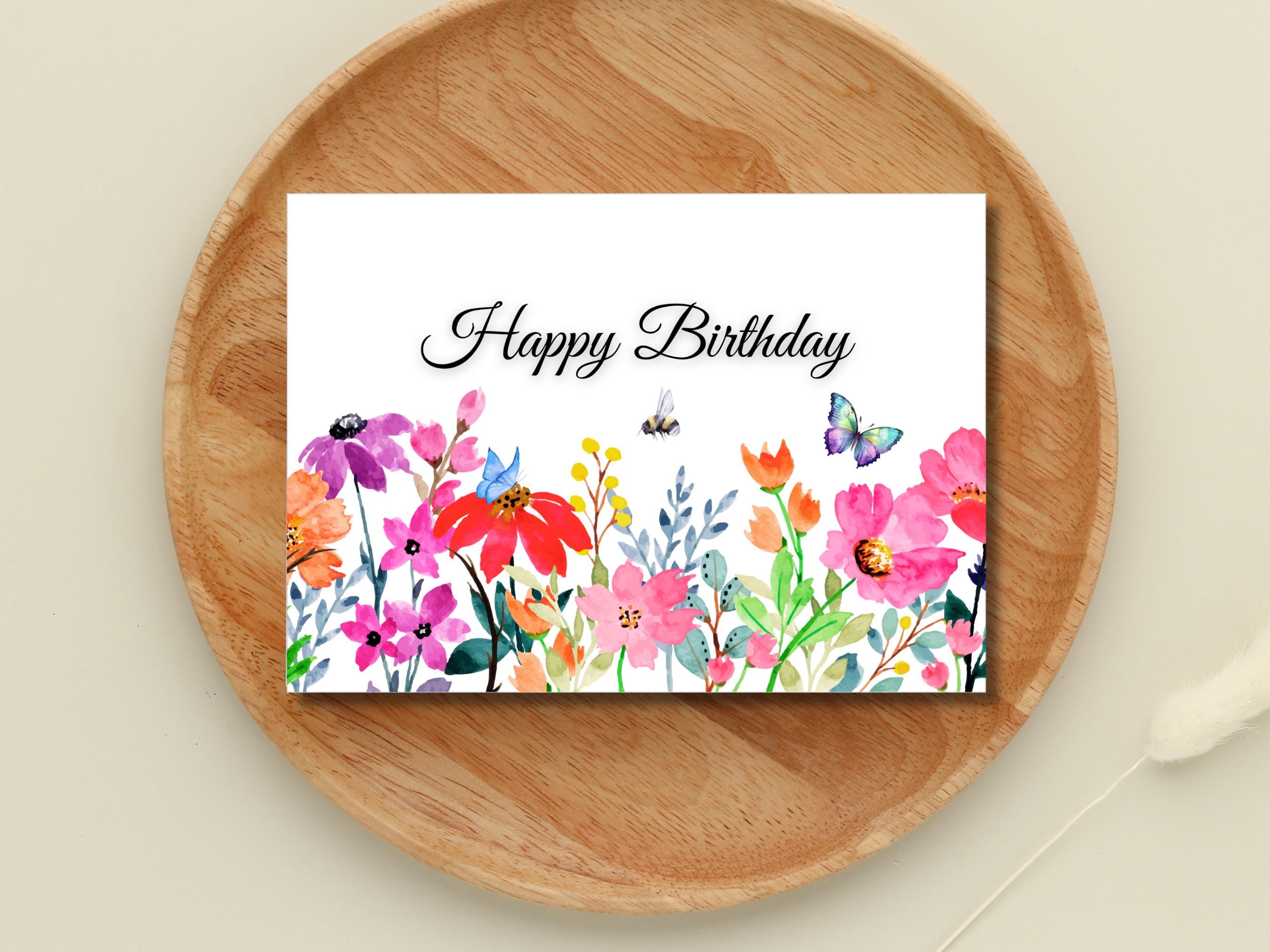 Watercolor Flowers Happy Birthday Card Birthday Flowers Card Unique ...