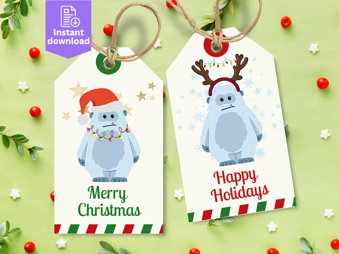 Yeti Christmas Gift Tags | Printable Holiday Tags | Party Favor Tag ...