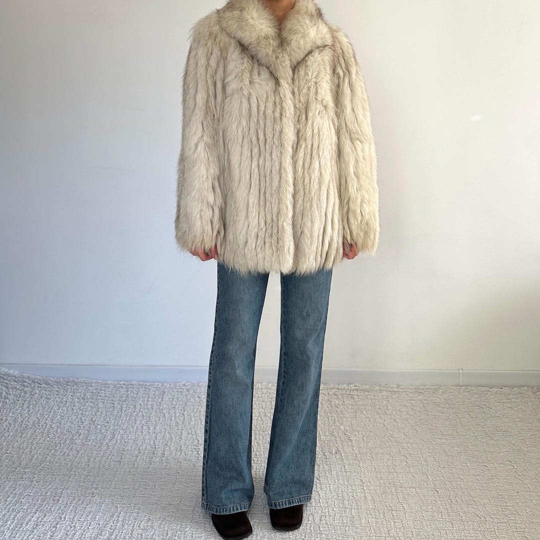 Vintage Authentic Fur Coat Jacket / Natural Genuine Real Fur Polar Fox ...