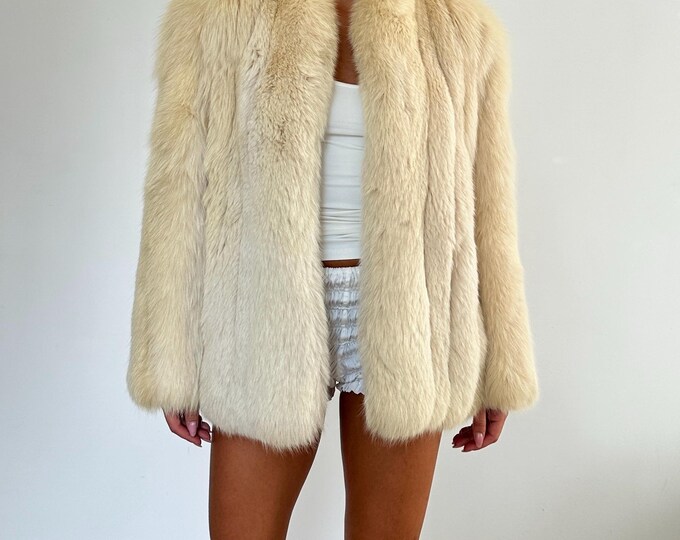 Vintage Authentic Fur Coat Jacket / Natural Genuine Feal Fur Polar Fox ...