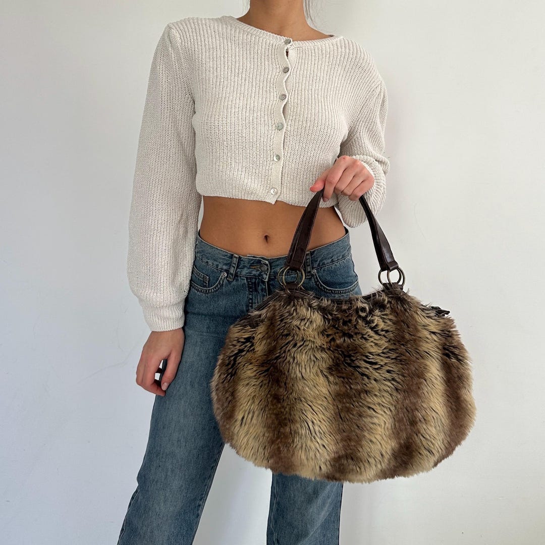 Vintage Faux Fur Furry Fluffy Bag / Y2k / Tote Bag / Fluffy Shoulder ...