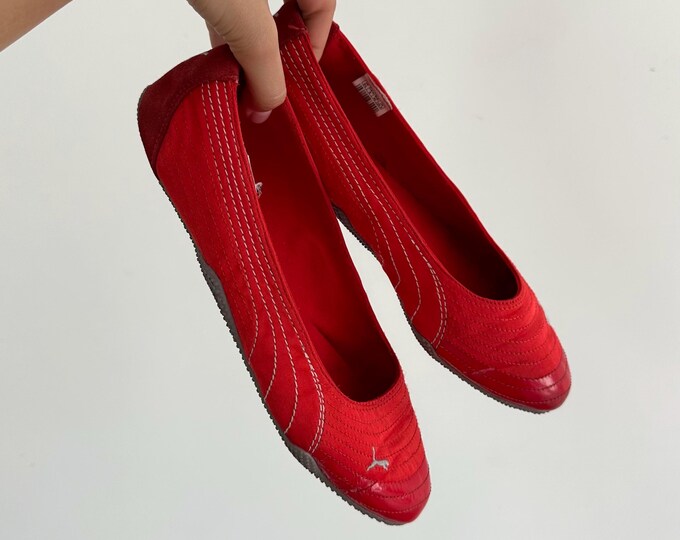 Vintage Puma Red Satin Suede Ballet Sneakers / Spotry Slip on / Rare ...