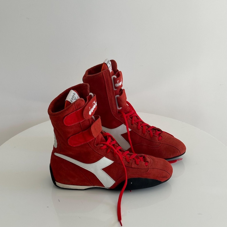Vintage Diadora Red Suede Lace up Boxing Boots / Racing Moto High ...