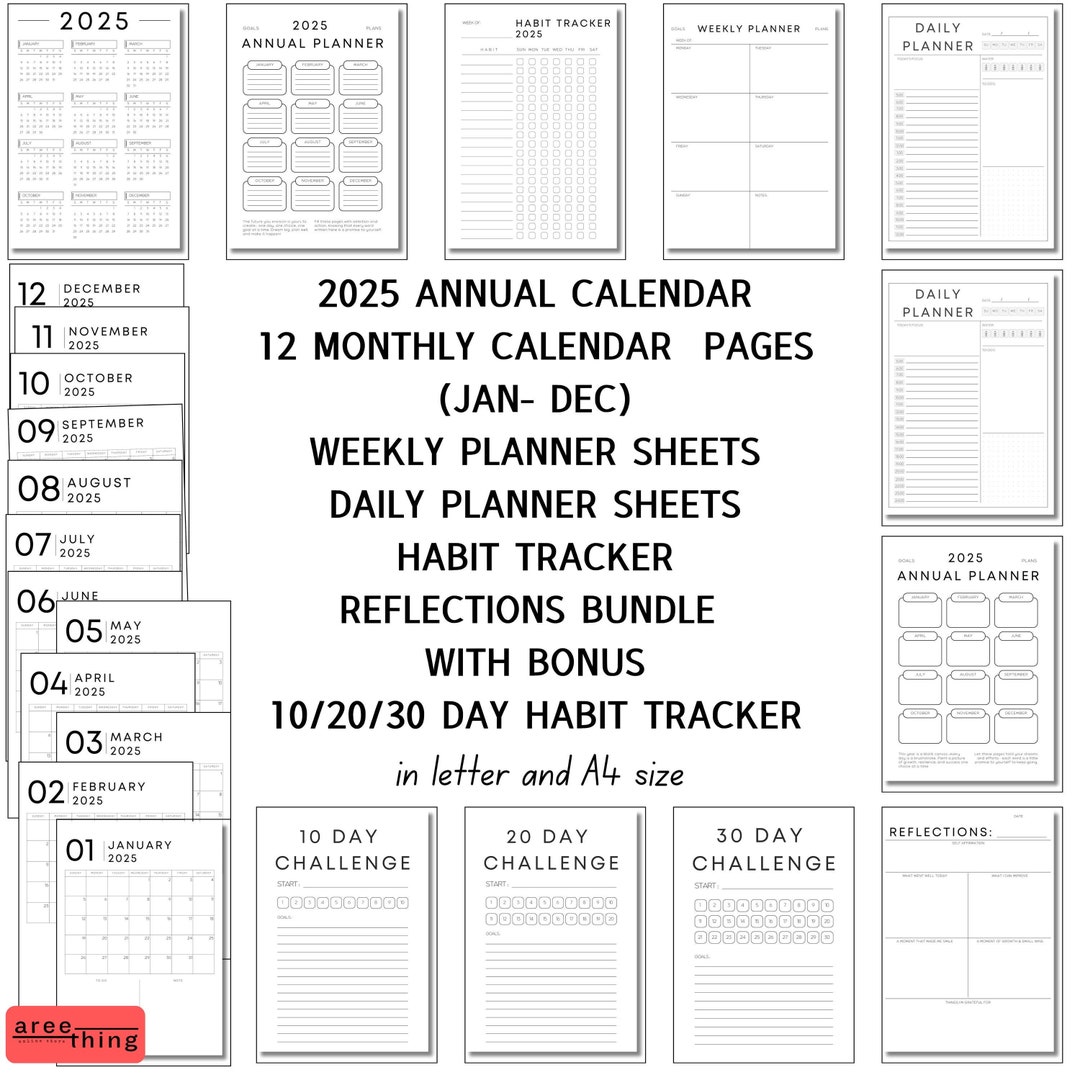 2025 Annual Goal Planner BUNDLE, Goals Tracker, Minimalist Habit ...