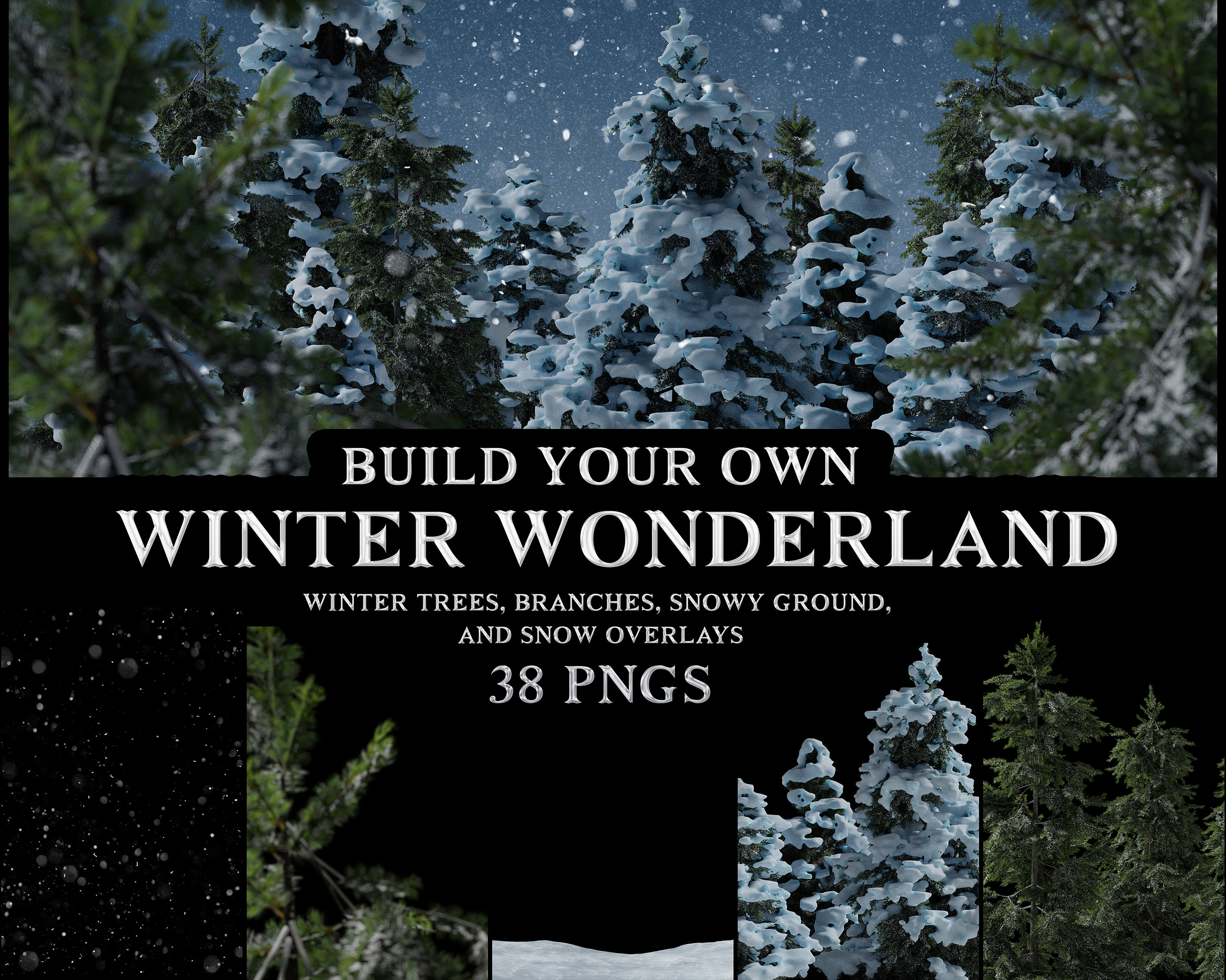 Winter Wonderland PNG Bundle Winter Forest, Christmas Overlays, Snow Overlays, Winter Backdrop ...