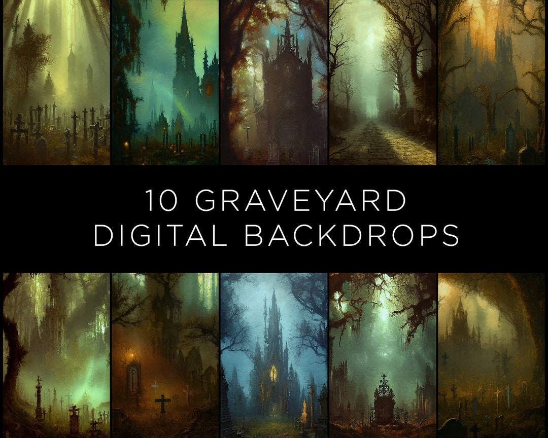 10 Fine Art Graveyard Digital Backdrops | Halloween Overlays | Fantasy ...