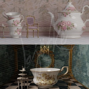 10 Tea Party Digital Backdrops | Portrait Overlays | Fairytale Digital ...